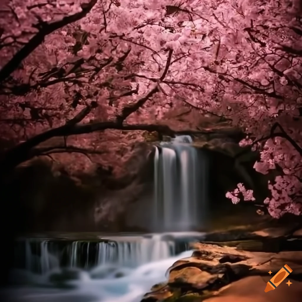 Japanese cherry trees by saltwater mountain lake on Craiyon