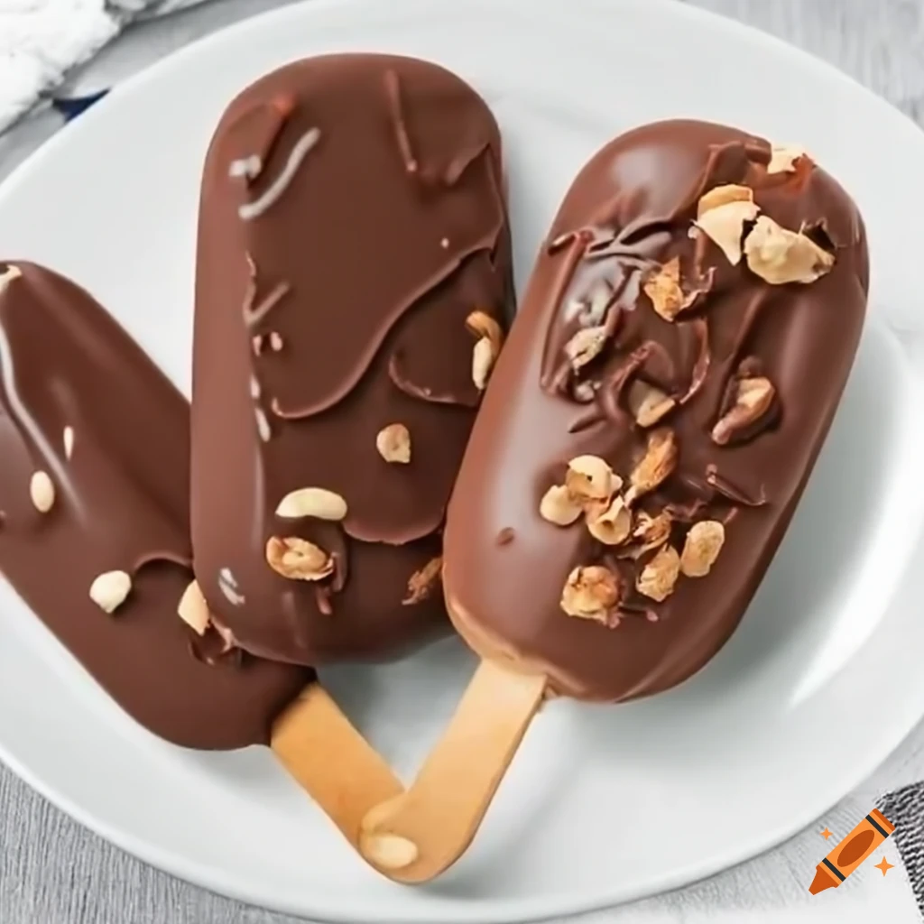 Chocolate-dipped magnum ice cream with nuts on Craiyon