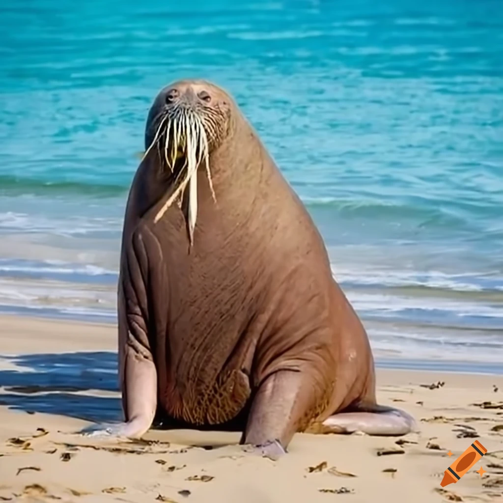 Walrus resting on a sunny beach on Craiyon