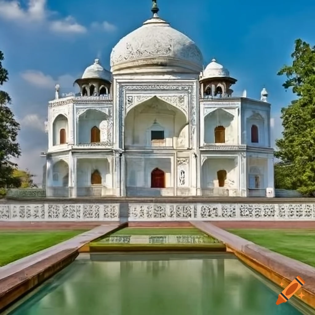 Frontal view of a Mughal architectural style building on Craiyon