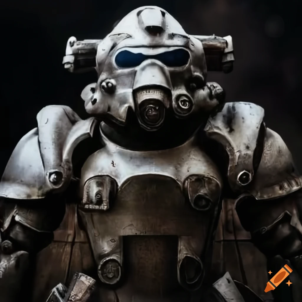 Fallout power armor in retro fantasy art style