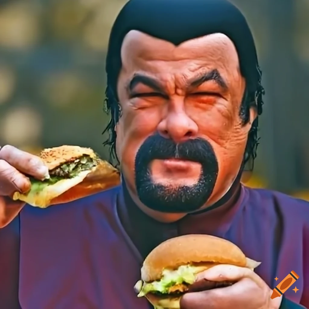 Humorous image of steven seagal enjoying a big mac