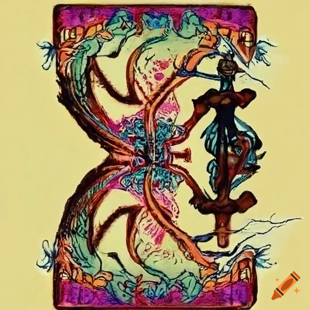 Artistic tarot cards depicting reversed Two of Cups and Nine of Wands ...