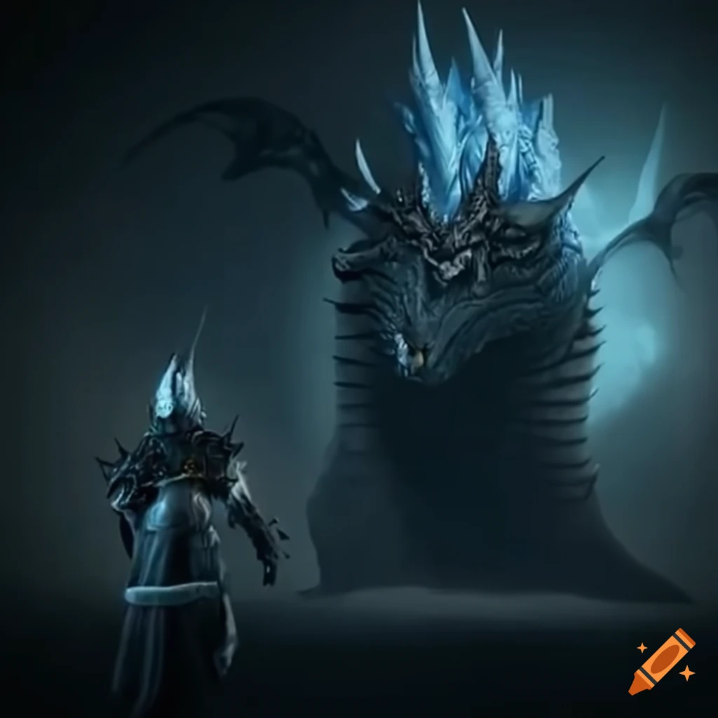 Epic battle between a knight and an ice dragon