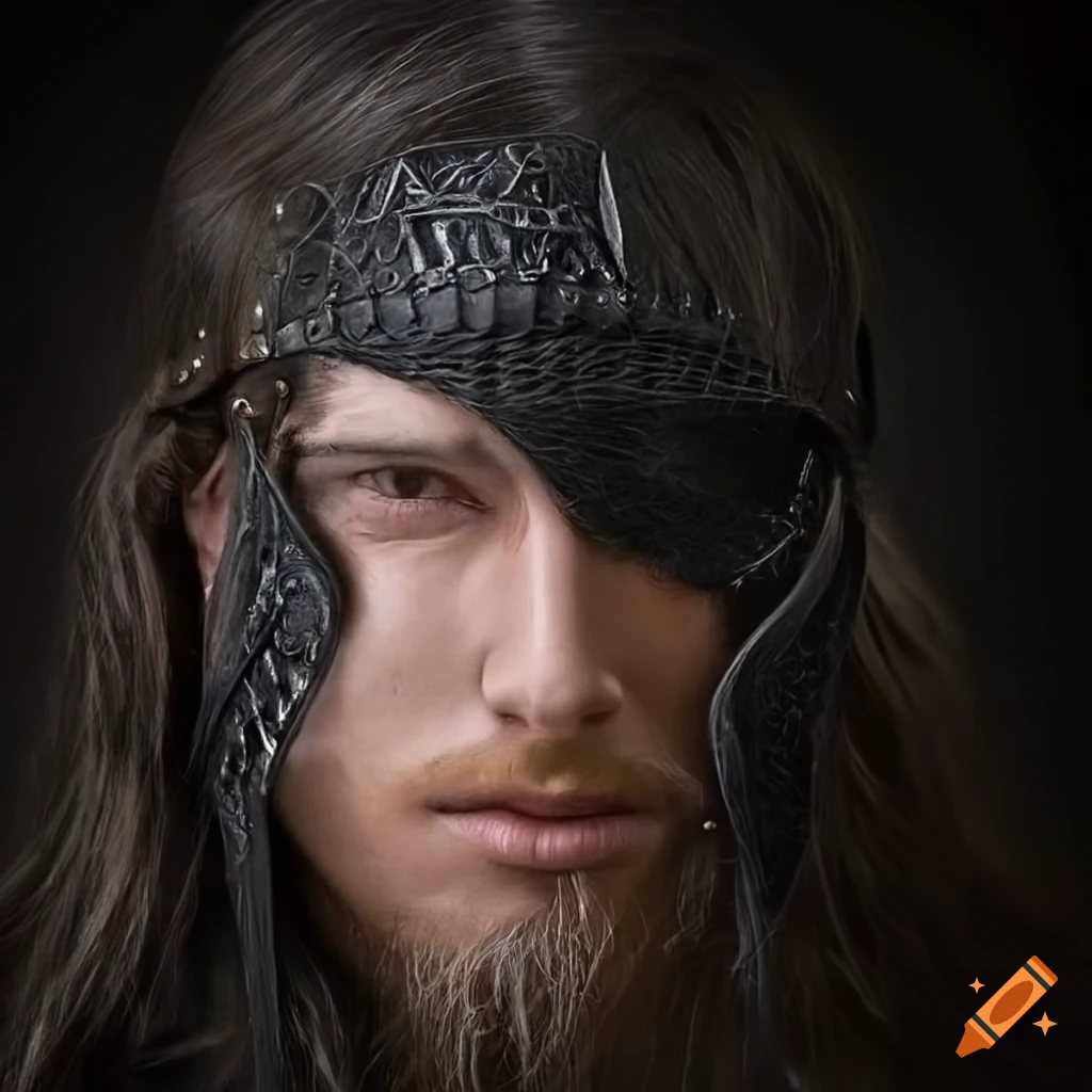 Hyperrealistic portrait of a medieval prince in black leather armor on ...