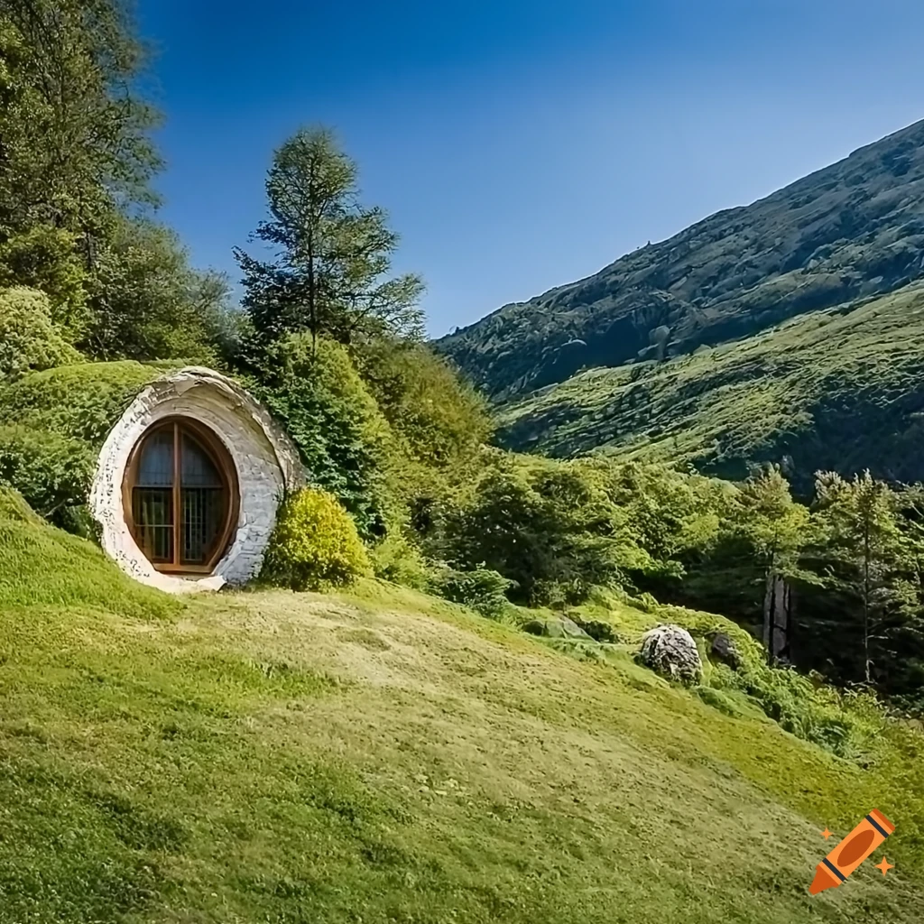 White modern hobbit house on a mossy mountain on Craiyon