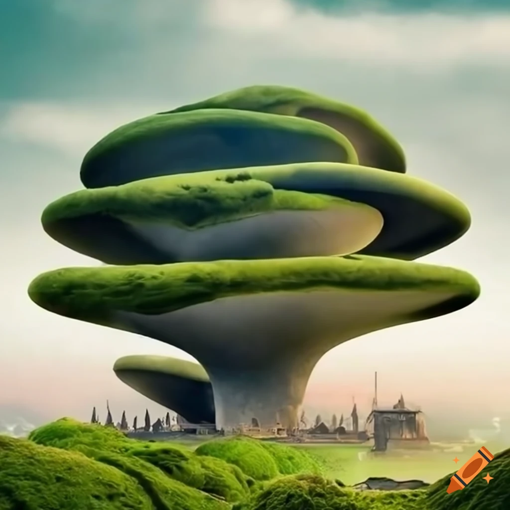 Floating stone structure over a fantasy town on Craiyon