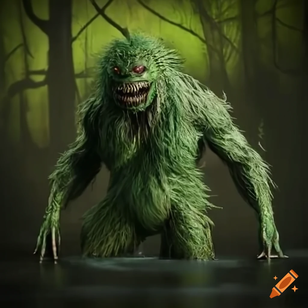 Impressive green swamp monster with long arms on Craiyon