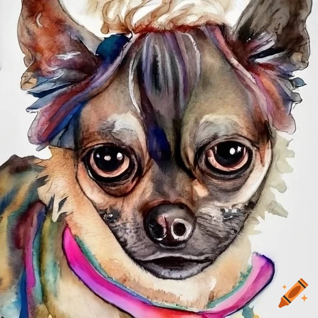 Portrait of a unique mixed breed dog wearing an emo style wig