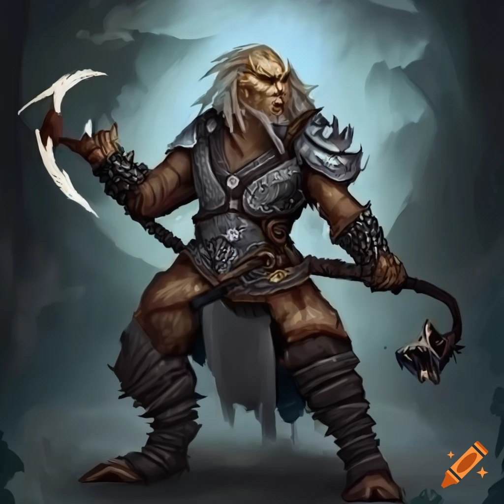 Image of a white dragonborn barbarian warlock