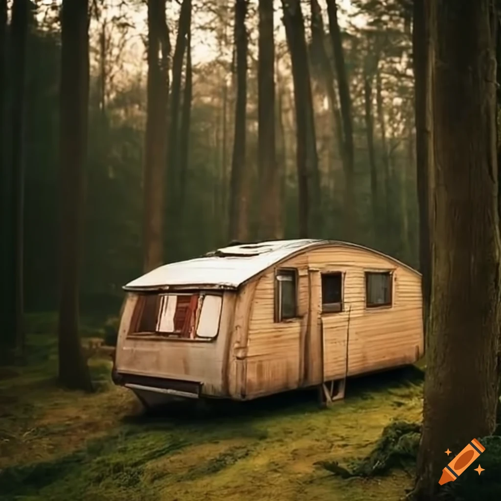 Caravan in a forest near the sea on Craiyon
