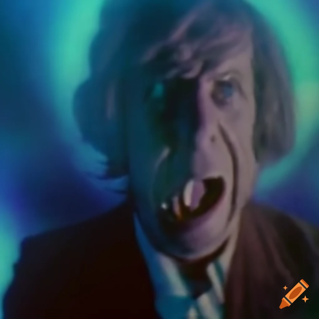 Doctor Who scene with ghostly images and VHS interference on Craiyon