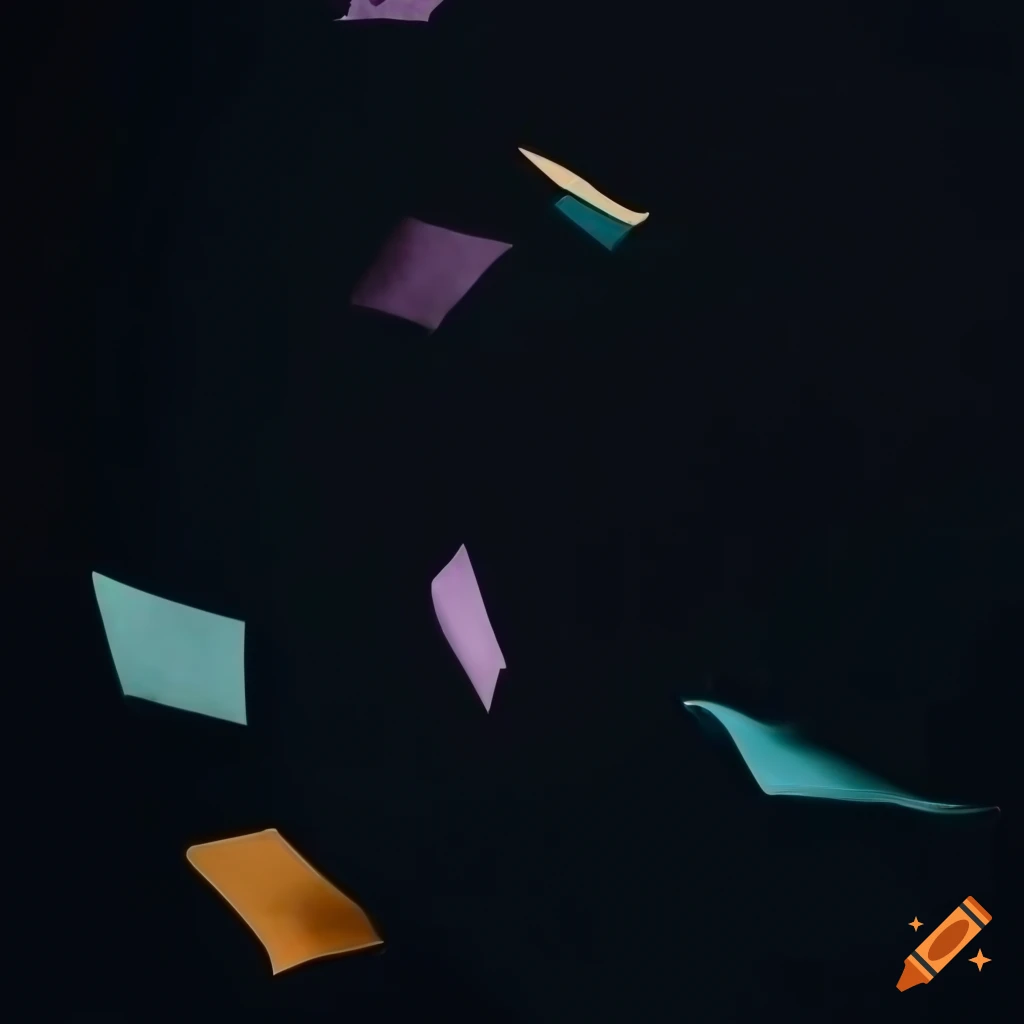 Floating papers on a dark background on Craiyon