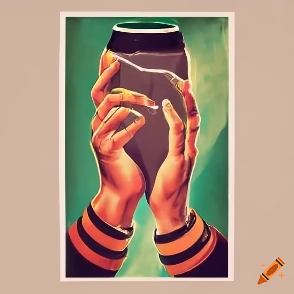 Propaganda poster with hand holding an energy drink can on Craiyon