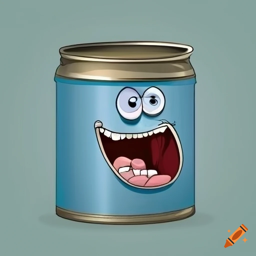 Cartoon tin character with eyes and mouth on Craiyon