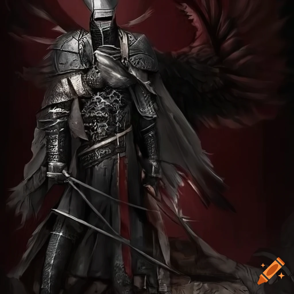 Medieval knight with wings in a dramatic scene on Craiyon