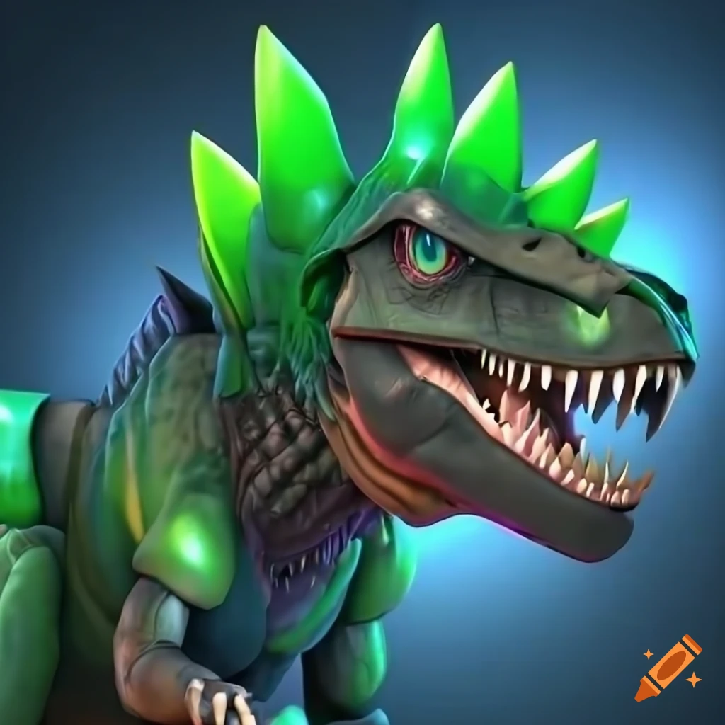 3d render of a tyrannosaurus-themed mega man villain