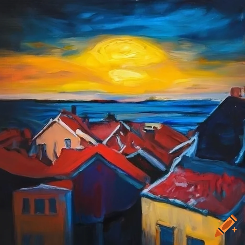 Oil painting of stormy winter town in norway on Craiyon