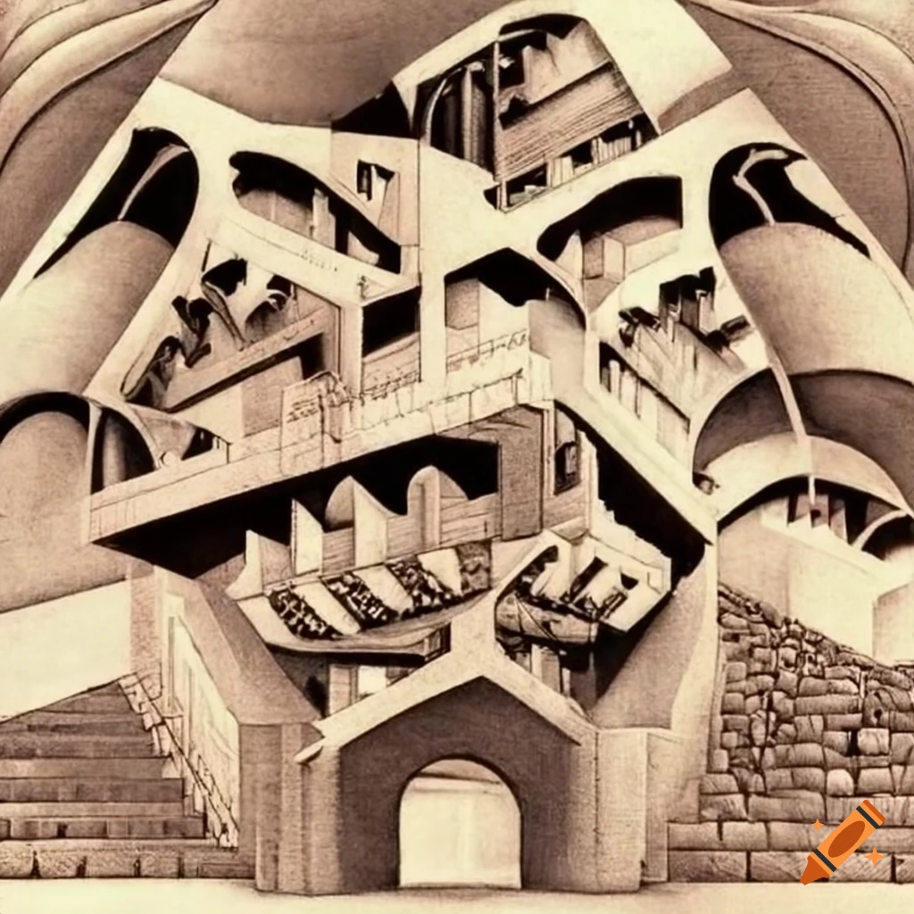 M. c. escher's 5 boxes artwork on Craiyon