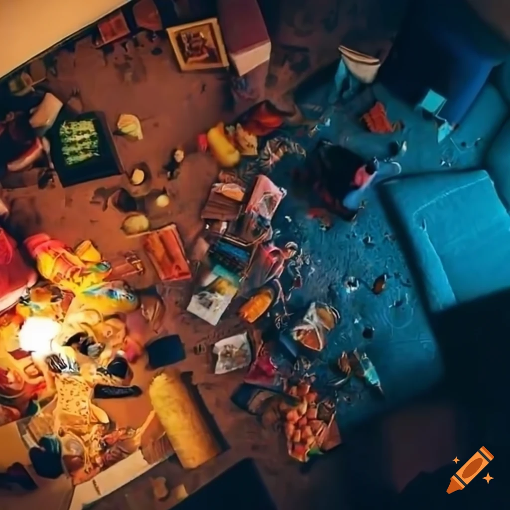 Bird's eye view of a messy couch in a bedroom on Craiyon