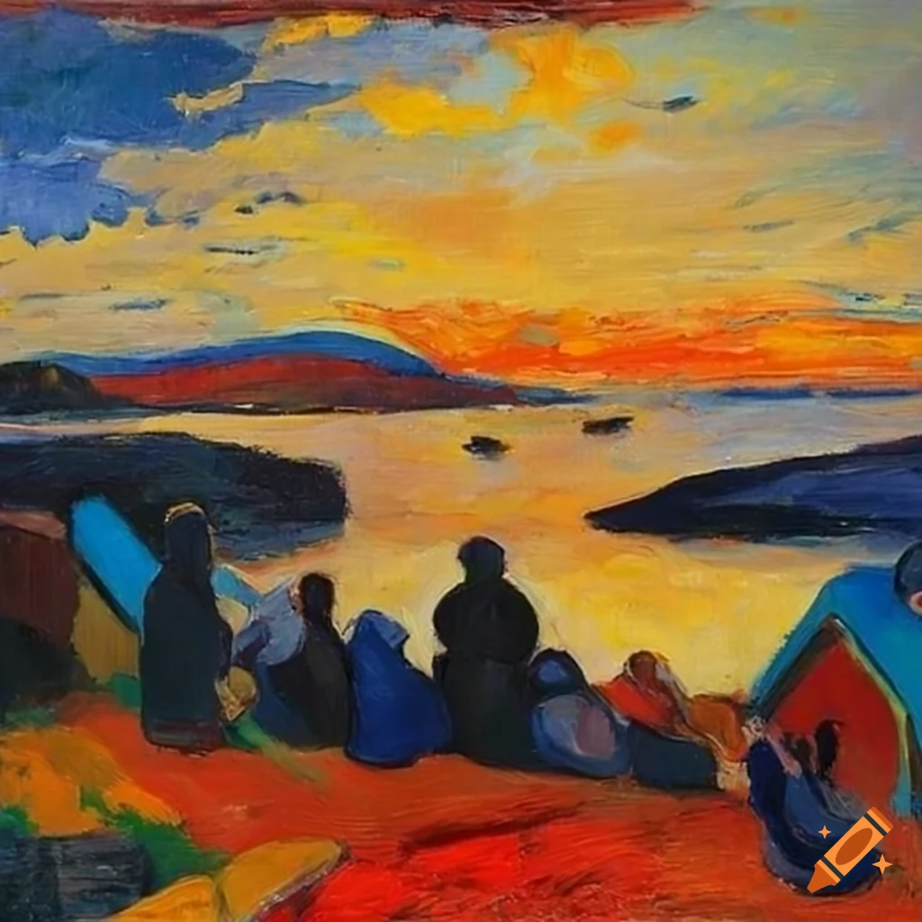 Colorful oil painting of a seaside town in norway on Craiyon