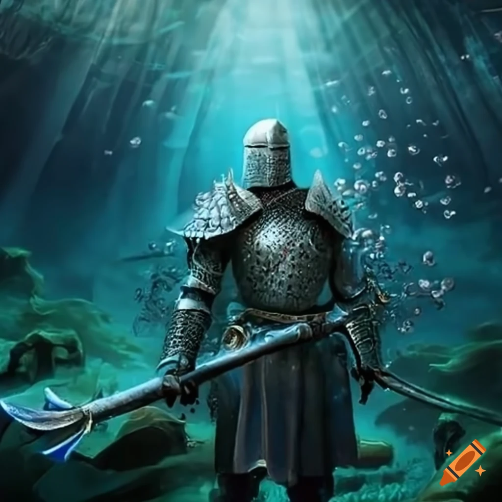 Knight in a lake attacked by arrows in dark fantasy style on Craiyon