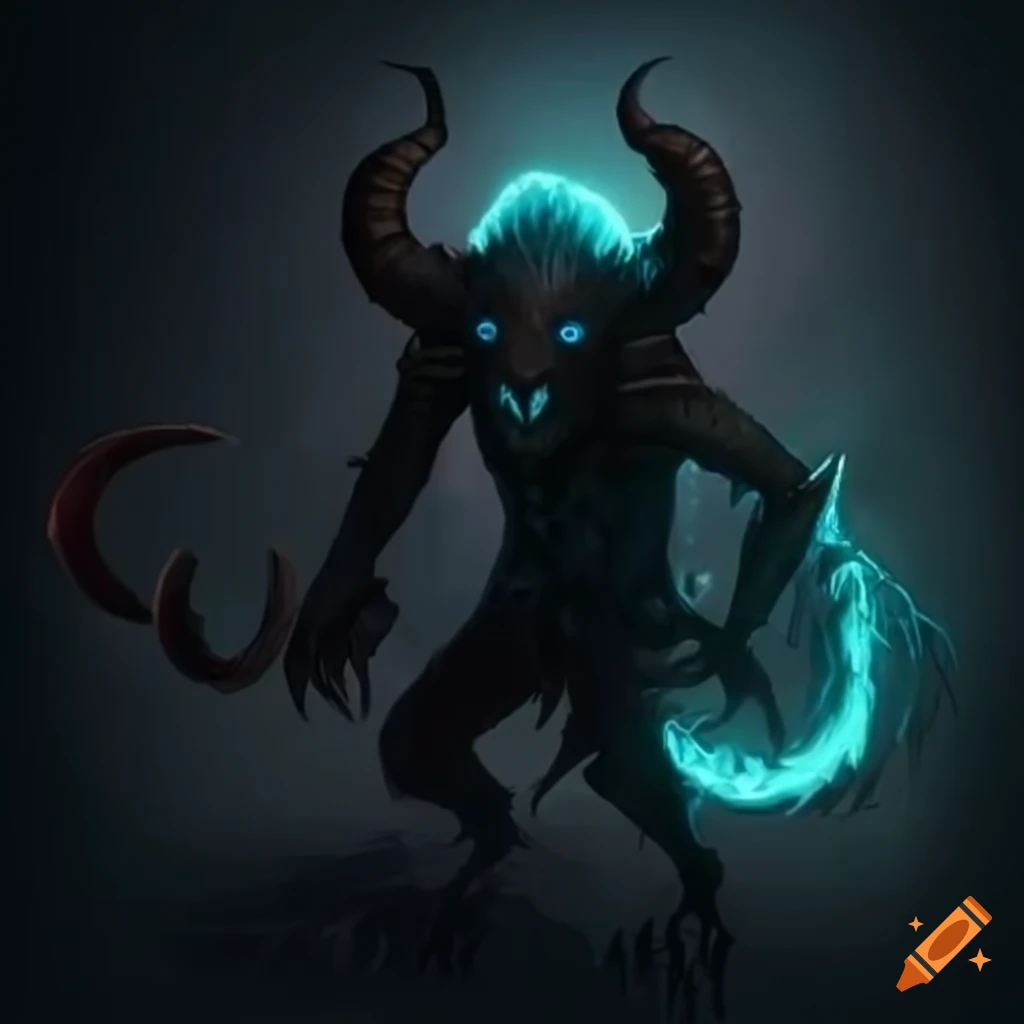 Image of a sinister monster with glowing eyes and large horns