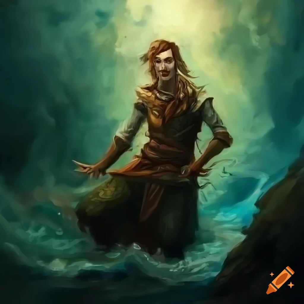Illustration of a male half-elf pirate in the sea