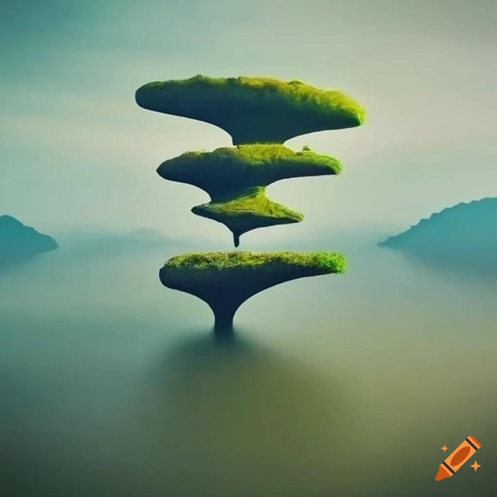 Floating stone structure over a fantasy town