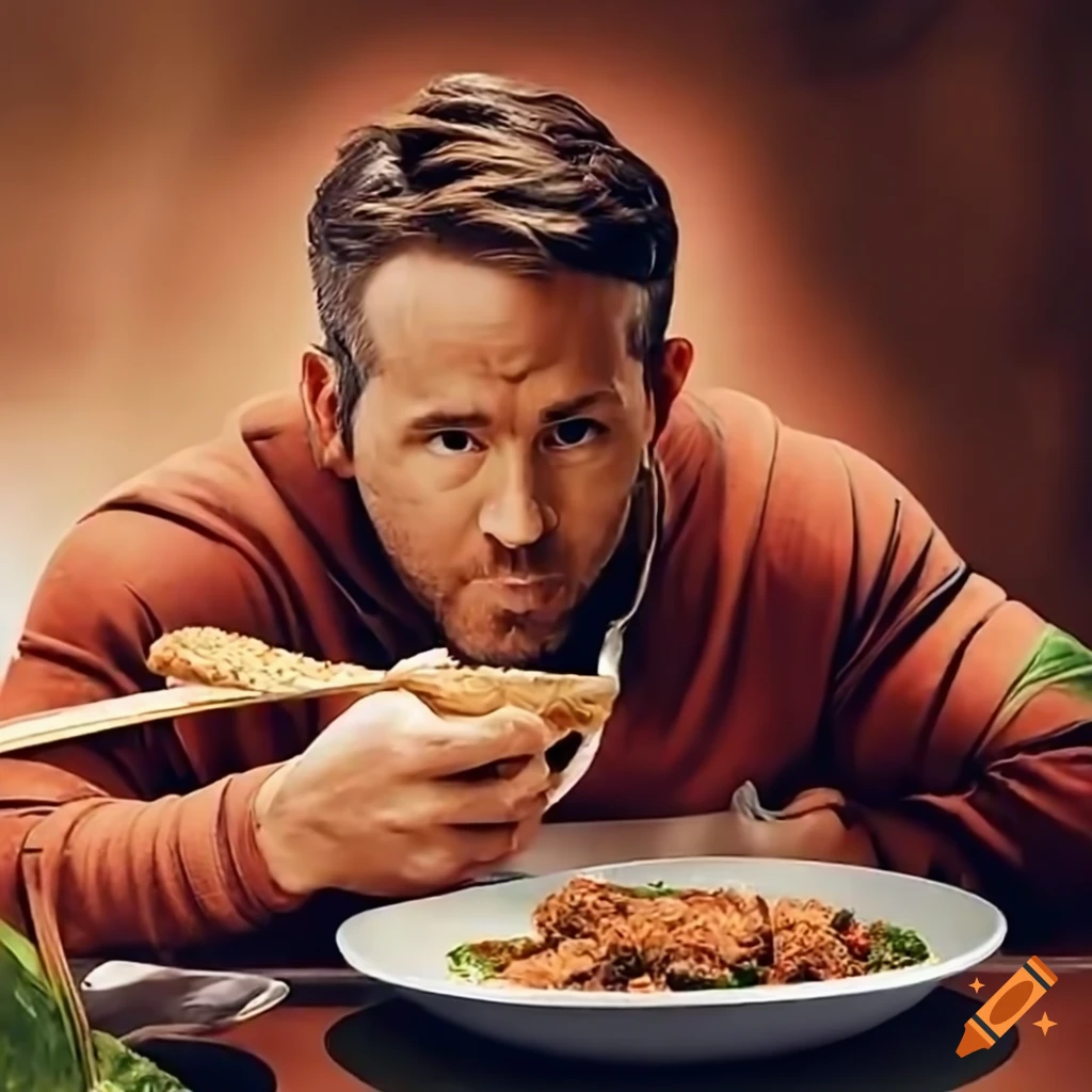 Ryan reynolds enjoying chinese food on Craiyon