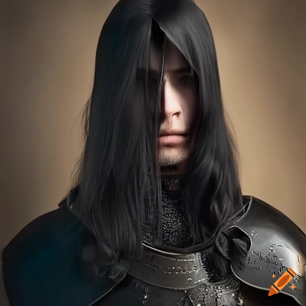 Hyperrealistic portrait of a medieval prince in black armor on Craiyon
