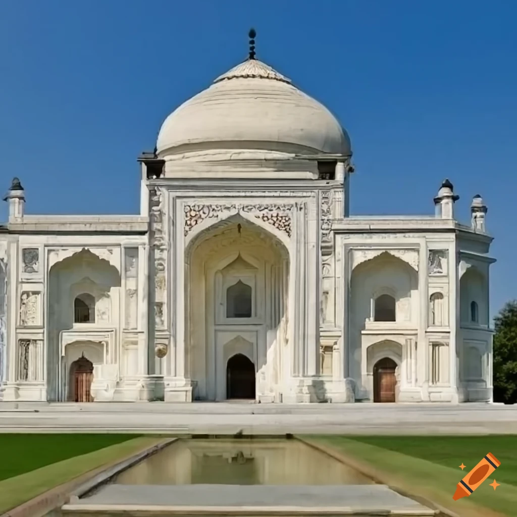 Front view of mahal white house in mediterranean architectural style on ...