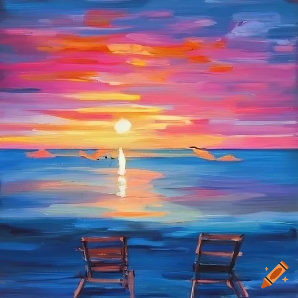 Impressionistic painting of a beach at sunset on Craiyon