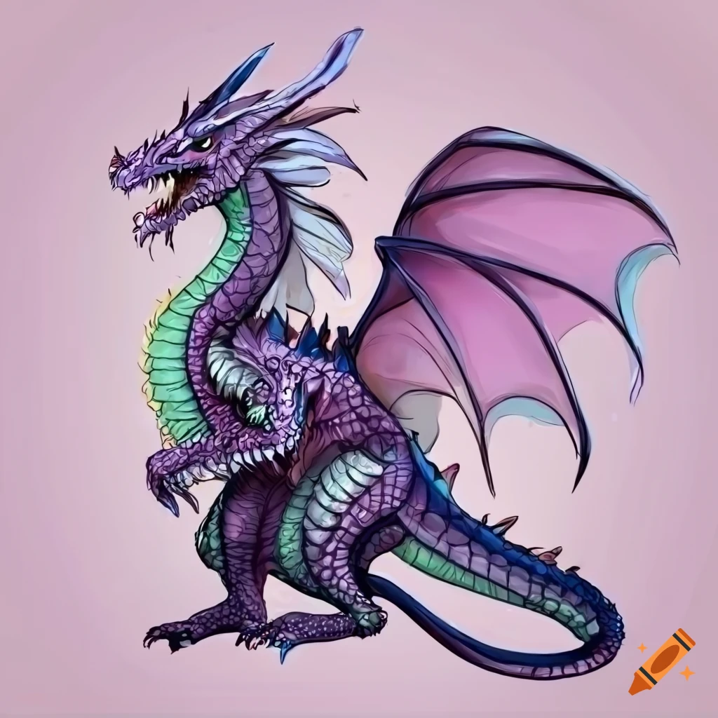 Western dragon with black-purple scales and red eyes in a fantasy ...