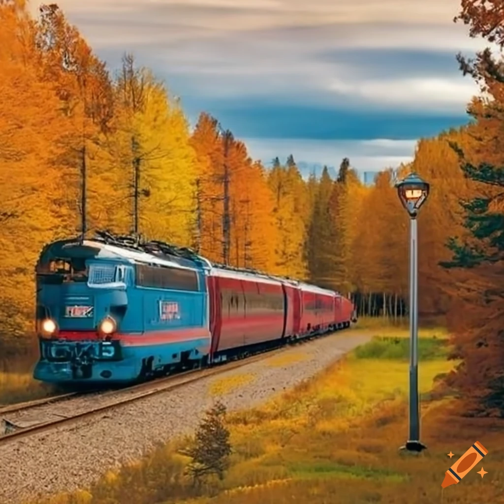 Scenic train ride in autumn landscape of Scania, Sweden on Craiyon