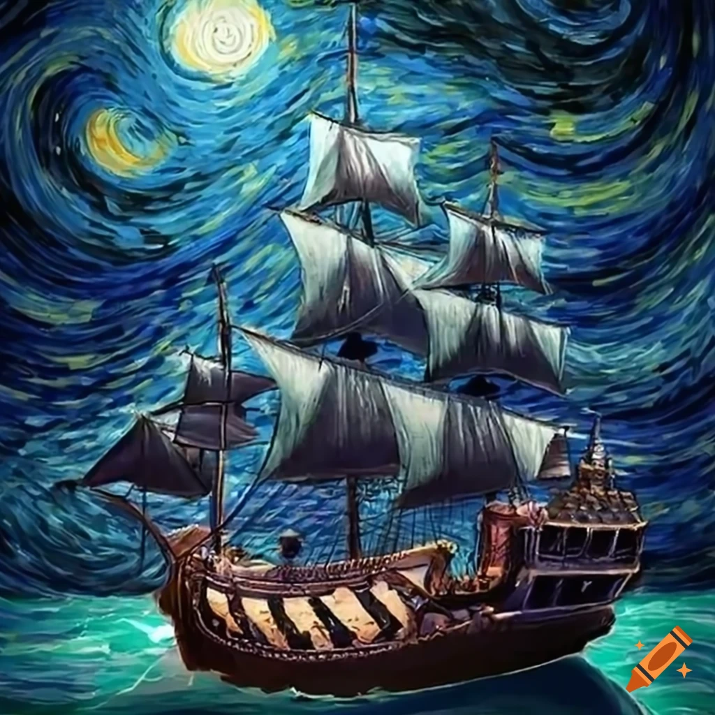 Van gogh style painting of a ship on Craiyon