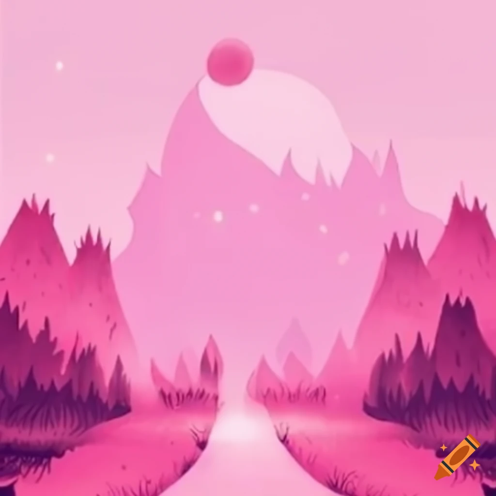 Anime-inspired pink forest with magical atmosphere