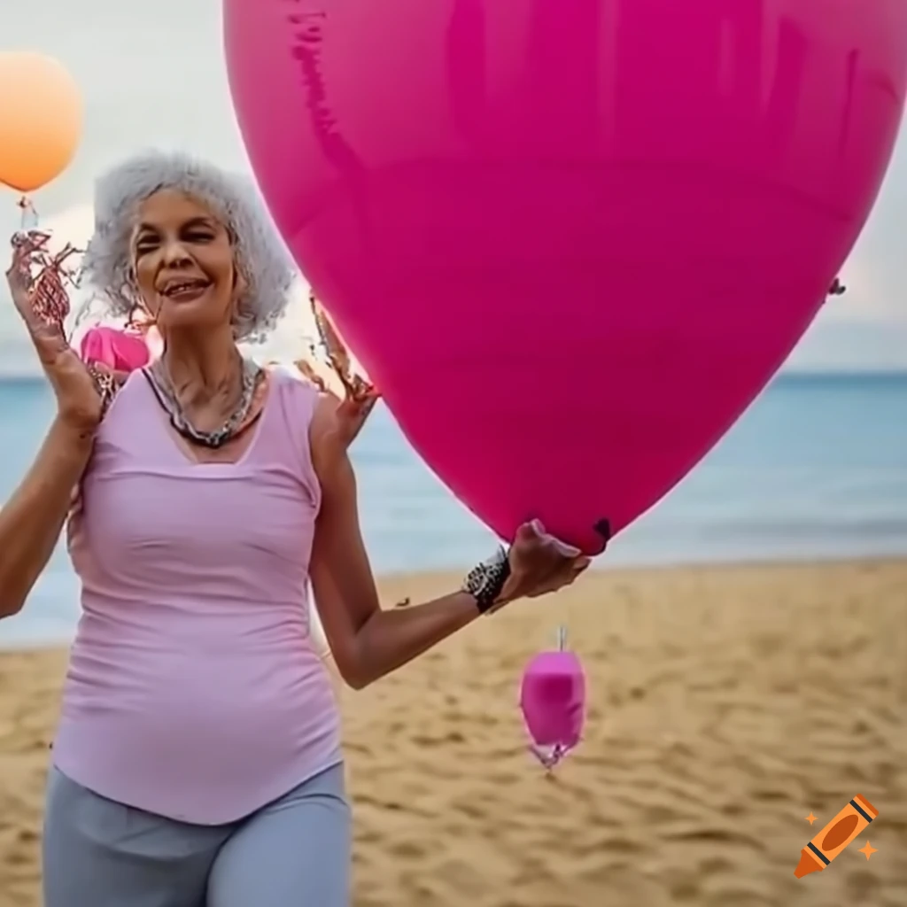 Image of an elderly woman with a pink balloon on her toe