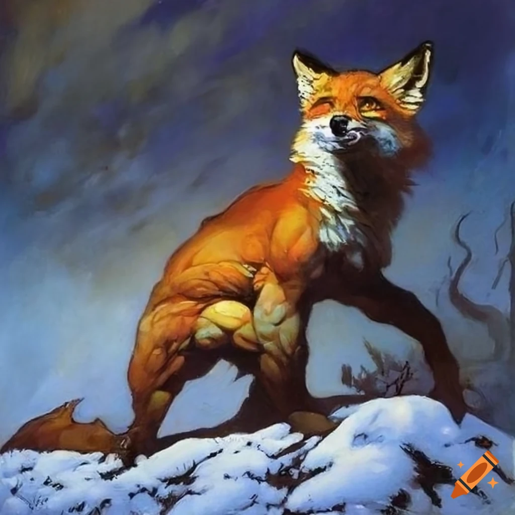 Fantasy art of a red fox in snowy landscape on Craiyon