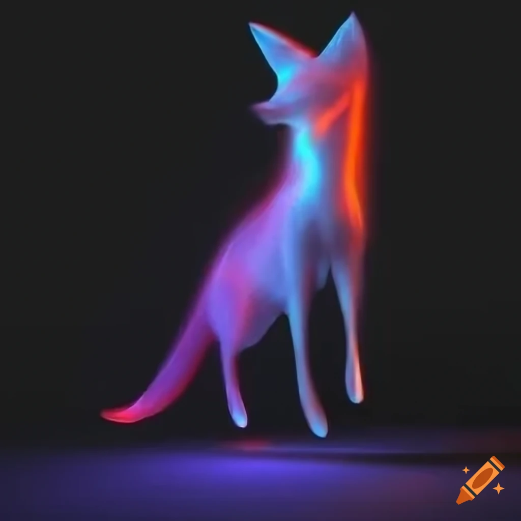 3d fox levitating with a gentle rainbow aura