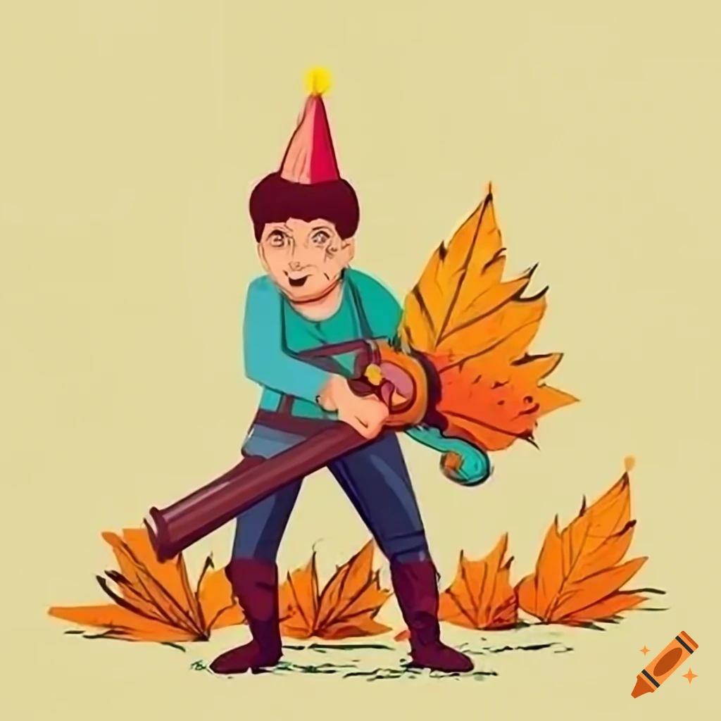 Comic style man with leaf blower and birthday decorations on Craiyon