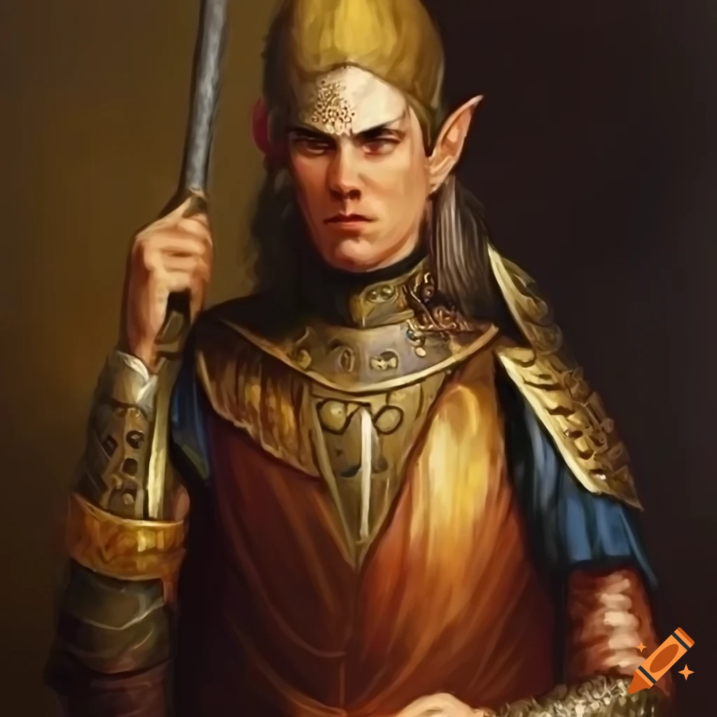 Renaissance painting of a high elf captain in inca armor