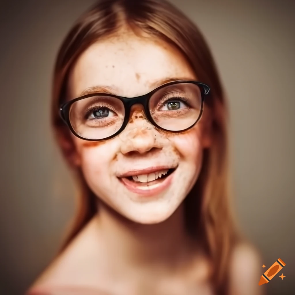 Portrait of a cute little girl with glasses on Craiyon