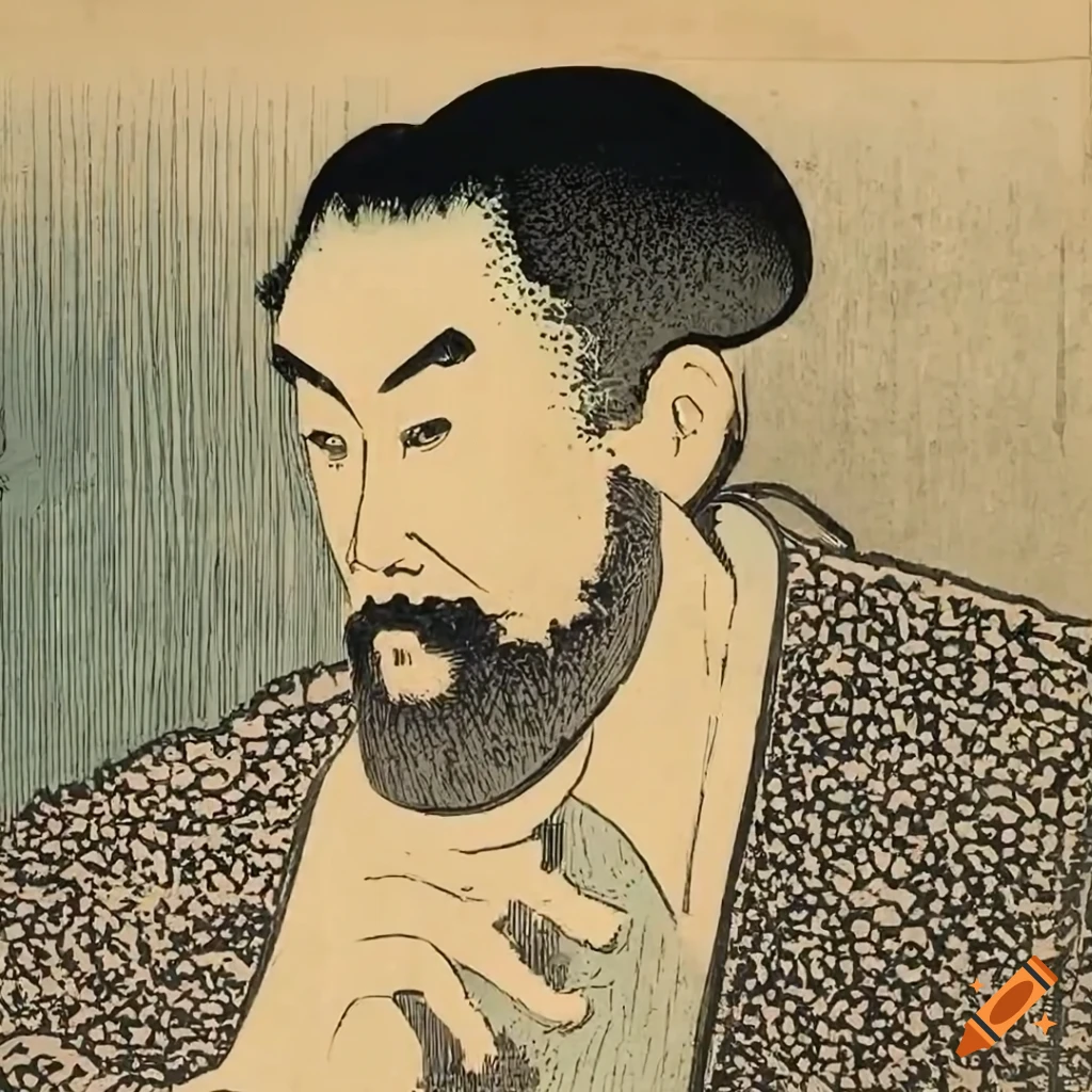 Vintage black and white manga man in retro magazine style on Craiyon