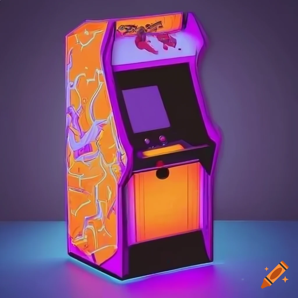 Retrowave arcade machine in neon grid background on Craiyon