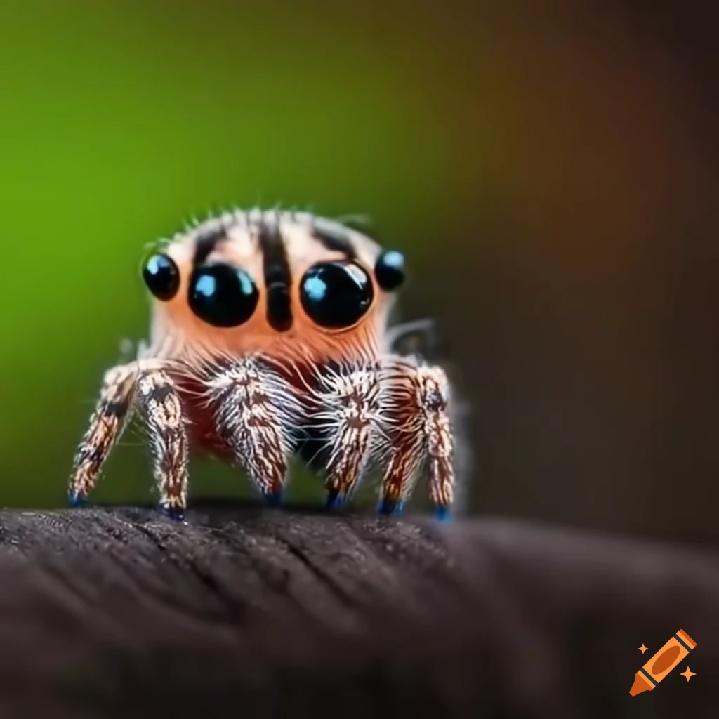 Adorable jumping spider playing with a velvet spider on Craiyon