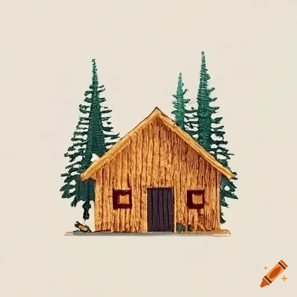 Embroidered representation of a cozy cabin