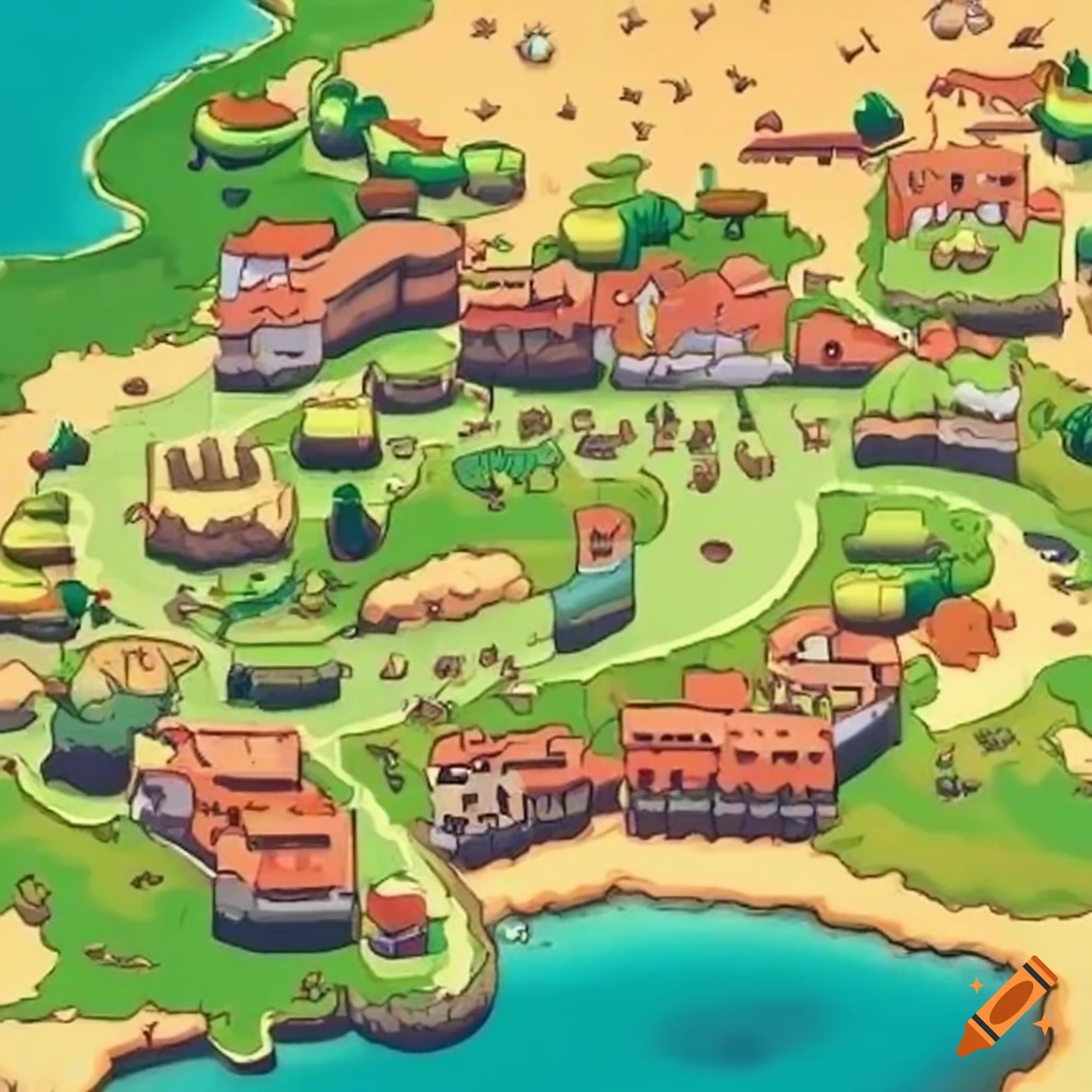 Illustration of a fantasy map on Craiyon