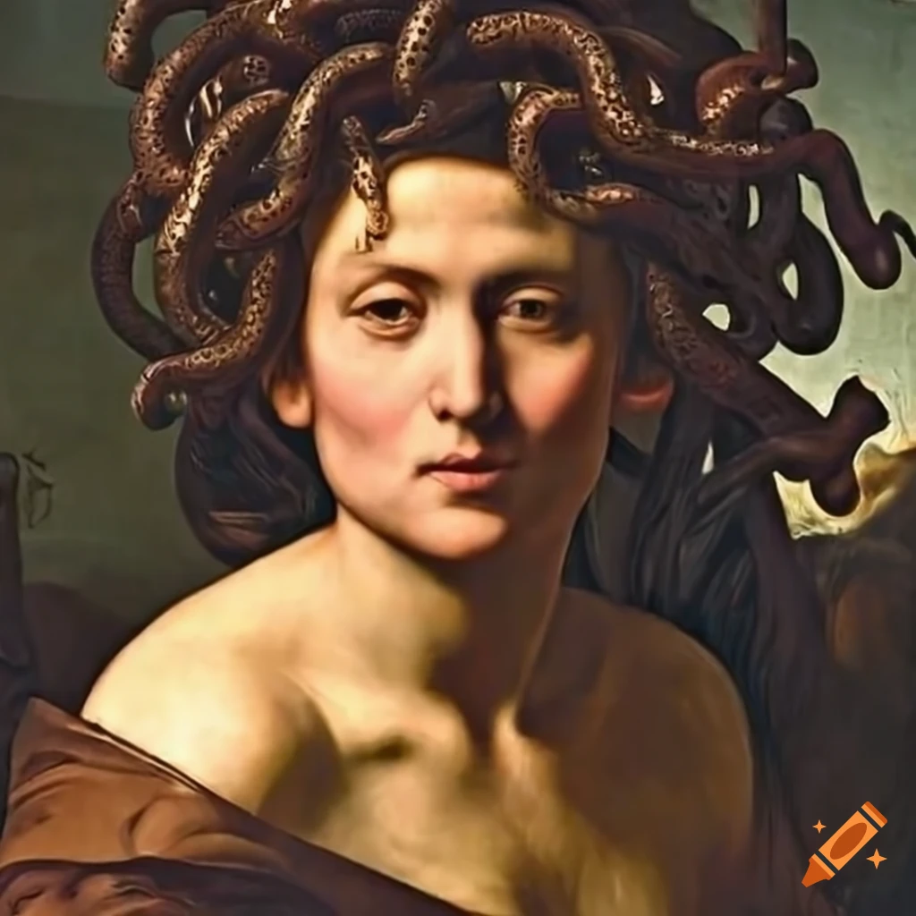 Artwork of Medusa with a mysterious smile on Craiyon