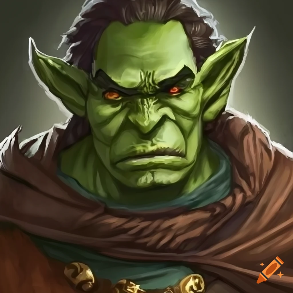 Detailed artwork of a half-orc research assistant on Craiyon
